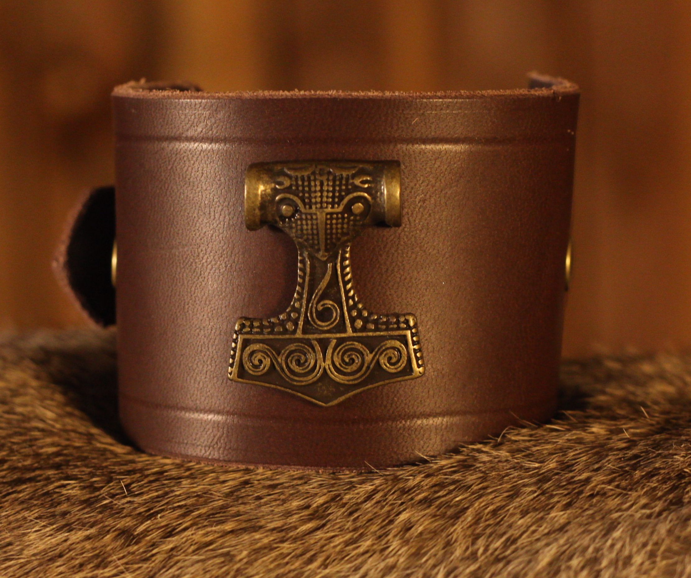 Leather Wrist Cuff Thor's Hammer Brown 6cm order online with larp ...